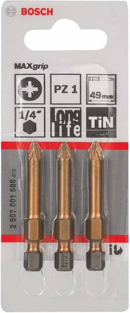 Бита (49 мм; 3 шт) POZIDRIV 1 TIN Bosch 2607001598