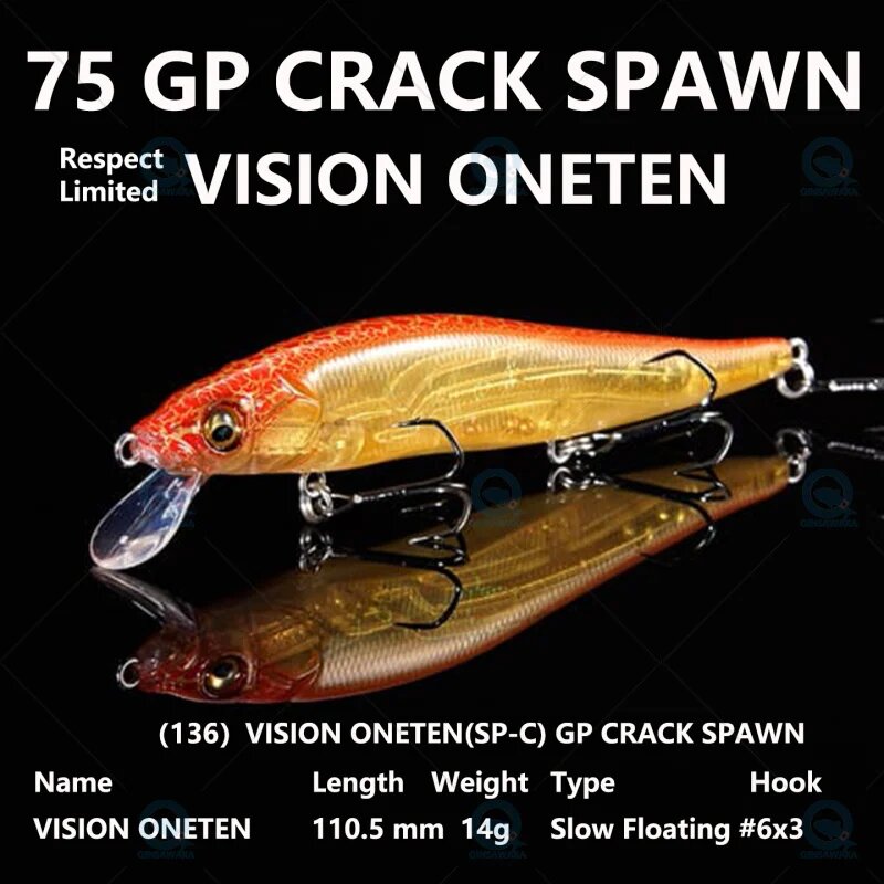 2025.5 новый Ограниченный цвет GP CRACK SPAWN RESPECT 75 японский Мегабас Рыболовная приманка BASS Sea Tackle VISION ONETEN JR LBO Spring Spaw