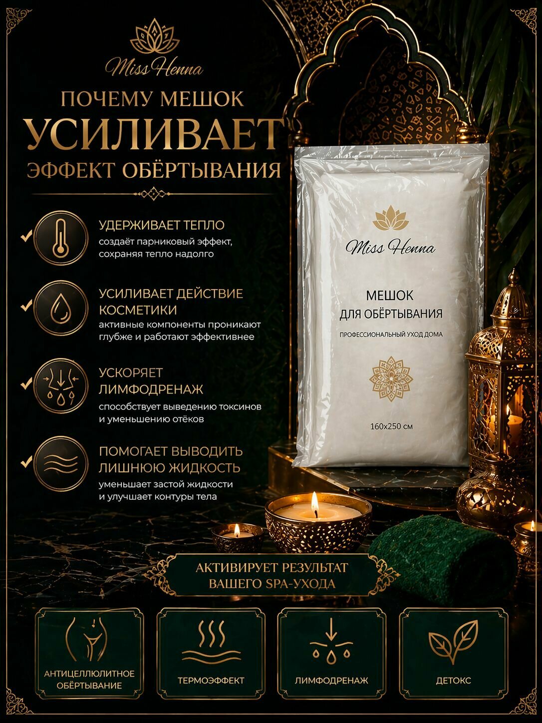 Мешок для похудения и SPA обёртывания тела Miss Henna термопроцедуры, детокс, антицеллюлитный эффект