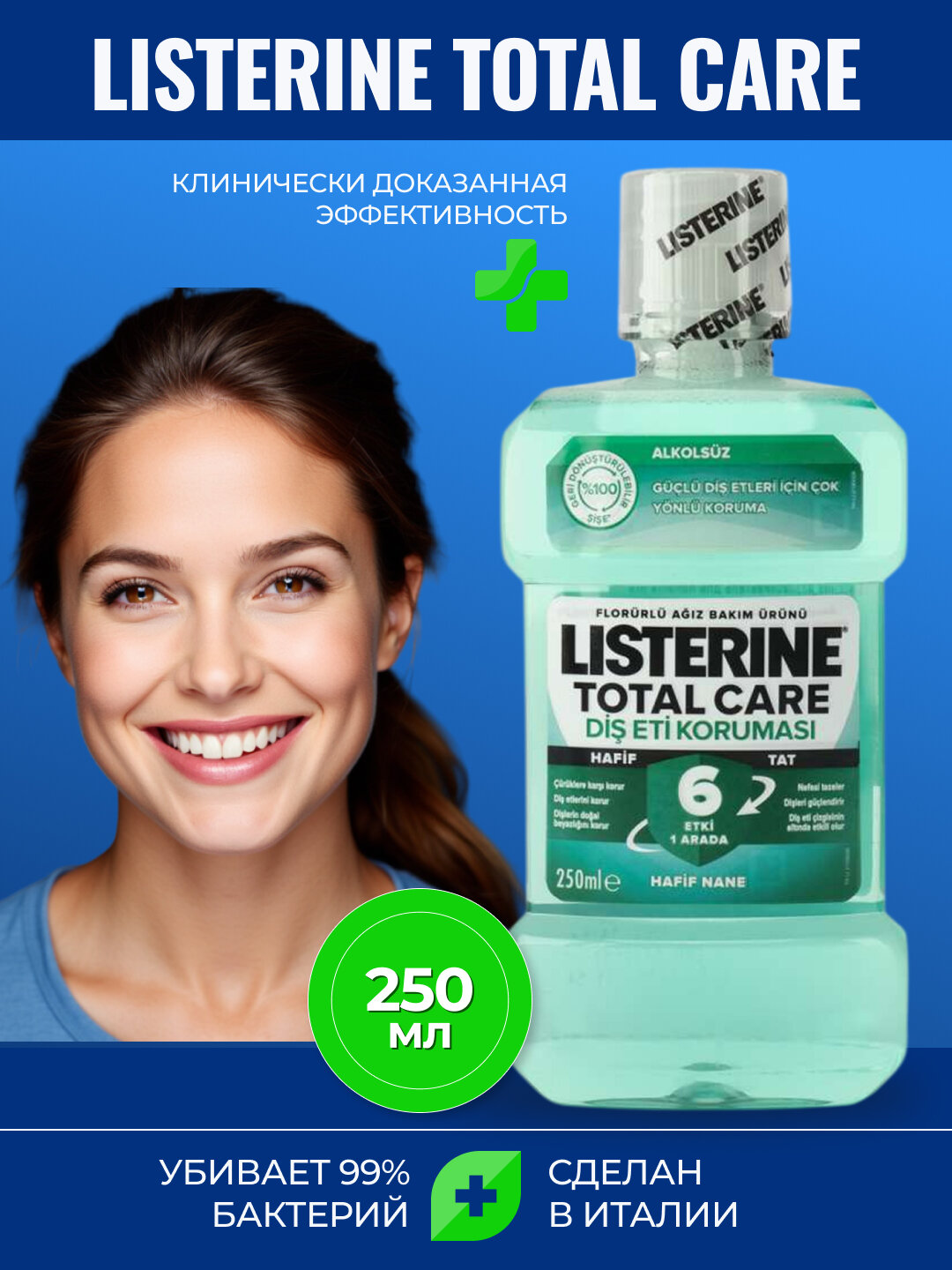 Ополаскиватель для полости рта Listerine Total Care Защита десен, без спирта, 250 мл