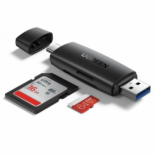 Кардридер многофункциональный UGREEN CM304 (80191) Multifunction USB-C +USB TF/SD 3.0 Card Reader. Цвет: черный