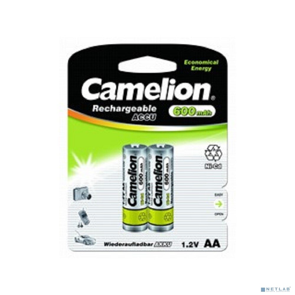 Camelion AA- 600mAh Ni-Cd BL-2 (NC-AA600BP2, аккумулятор,1.2В)