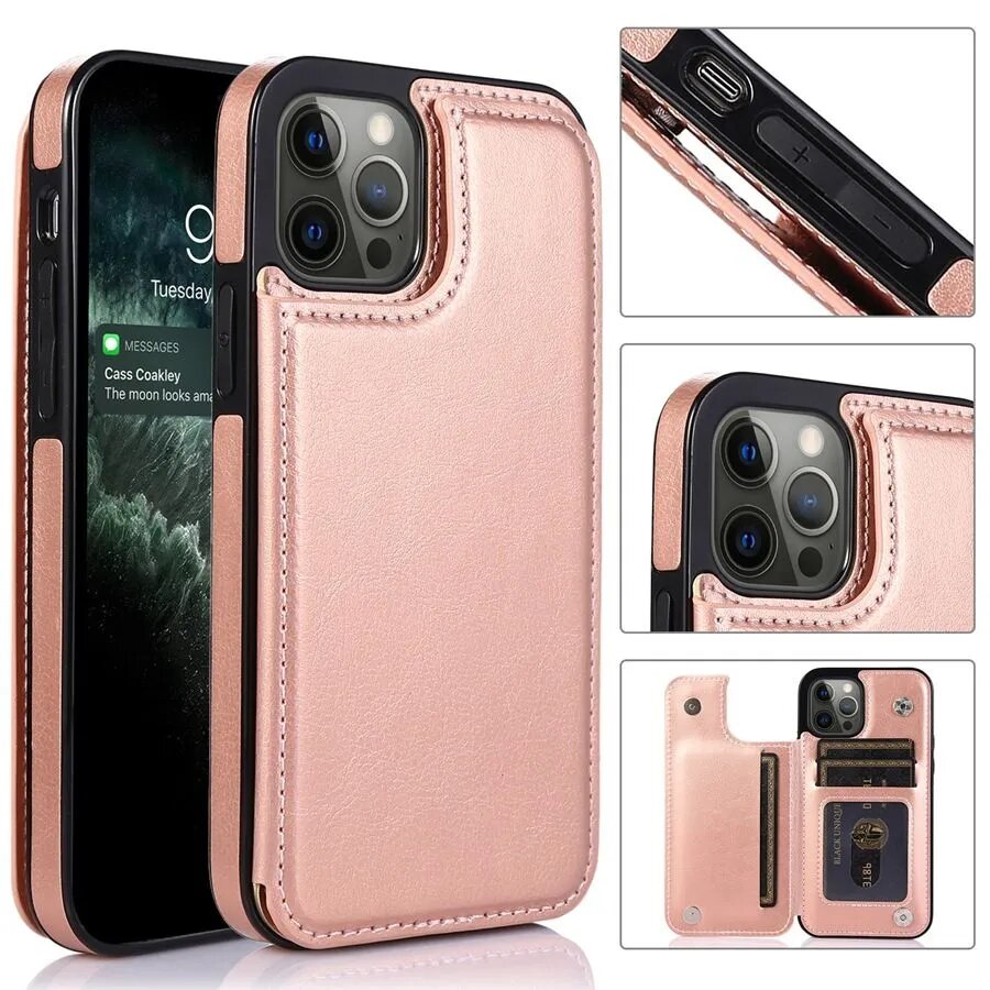 Caseme Кожаный чехол для iPhone 13 / Эпл Айфон 13 кожаным держателем для карт и противоударной подставкой