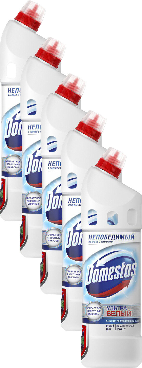 Гель Domestos Ультра белый для унитаза 1 л, комплект: 5 упаковок по 1 шт