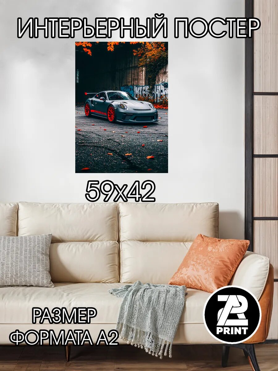 Постер на стену интерьерный 59х42 авто ЖДМ(JDM) Порше
