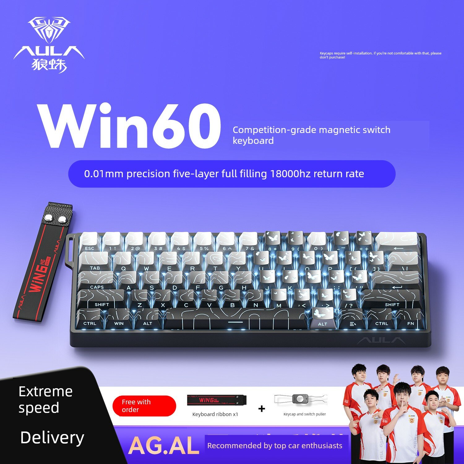WolfSpider WiN68HE Магнитная ось Механическая клавиатура 68-клавишная Пыльно-серая высококонтрастная с серебряной