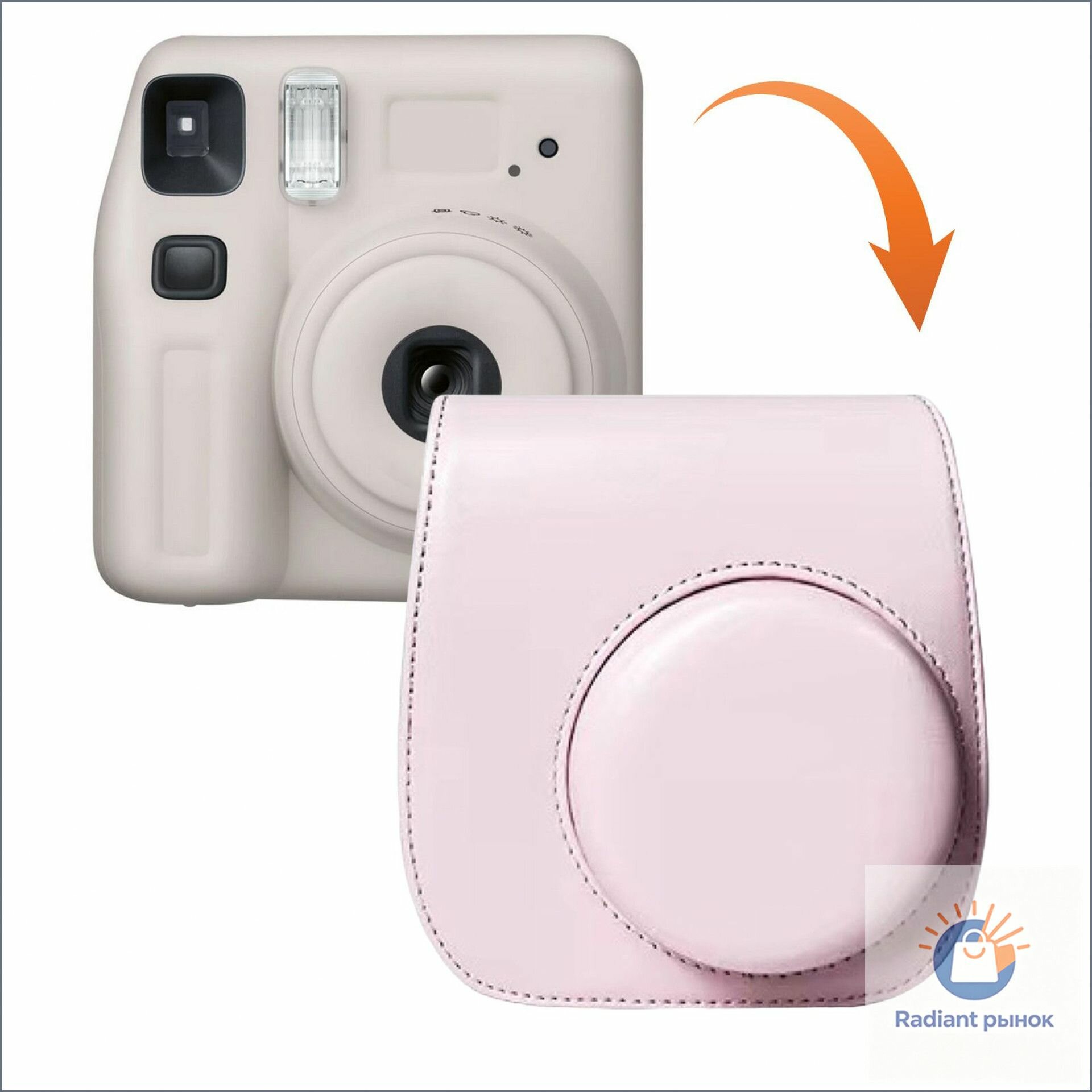Чехол для Fujifilm Instax Mini 11/12, розовый, из полиуретана, с плечевым ремнём
