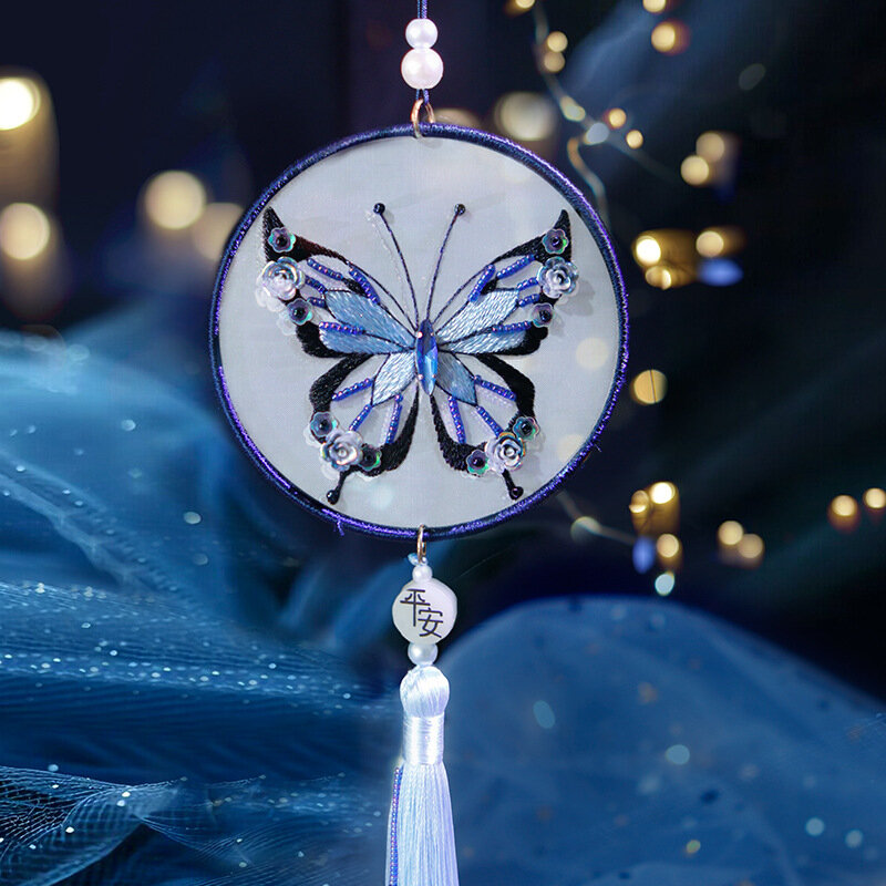 DIY ручная вышивка бабочка набор - дизайн «Blue Rose Butterfly Shadow», с рамкой, висящий элемент для авто, французская
