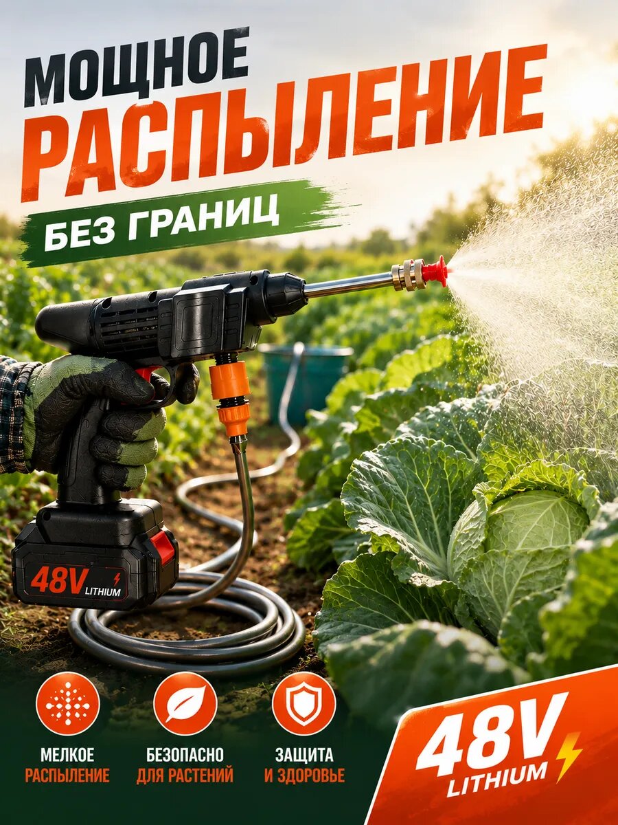 Опрыскиватель аккумуляторный садовый без емкости шланг 5 м
