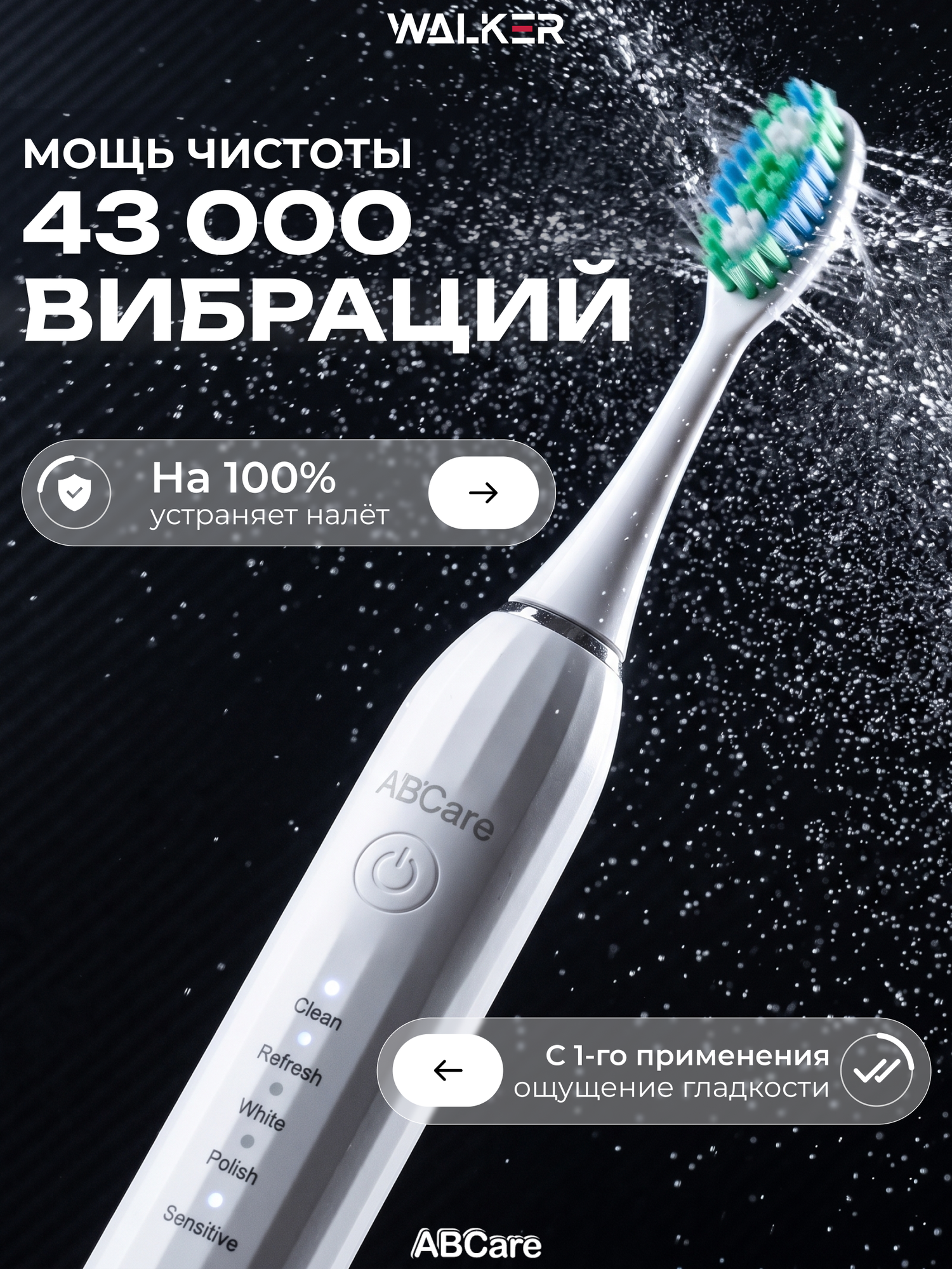 Электрическая зубная щетка ультразвуковая, как тувио, как ревилайн : средняя жесткость , 5 режимов , 5 насадок
