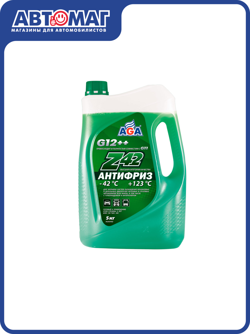 Антифриз AGA Z42 зеленый, G12++ (5 кг.), AGA049Z