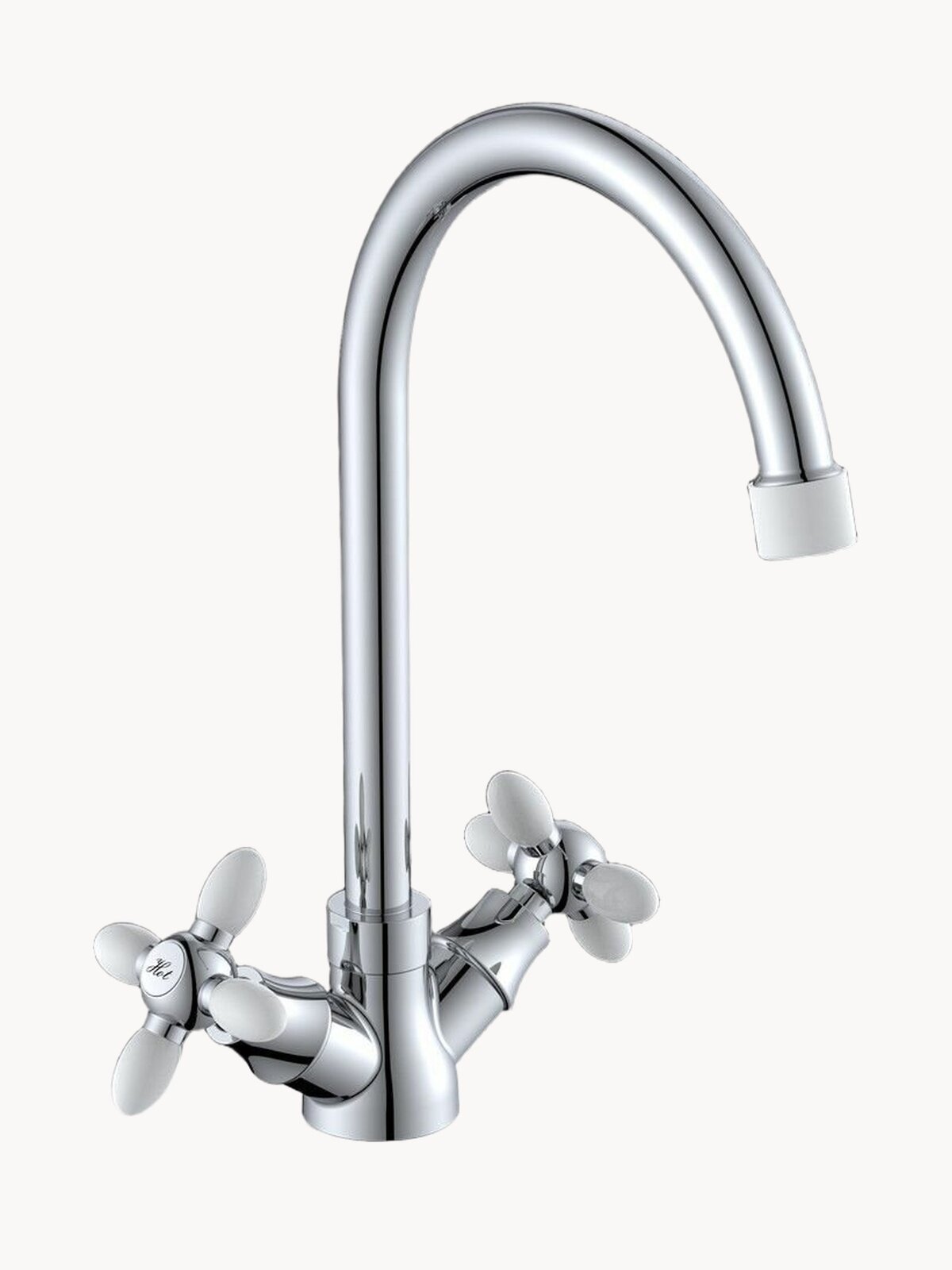 Смеситель на кухню Эверест B59-071A с высоким изливом, латунные кран-буксы, хром, крепление гайка