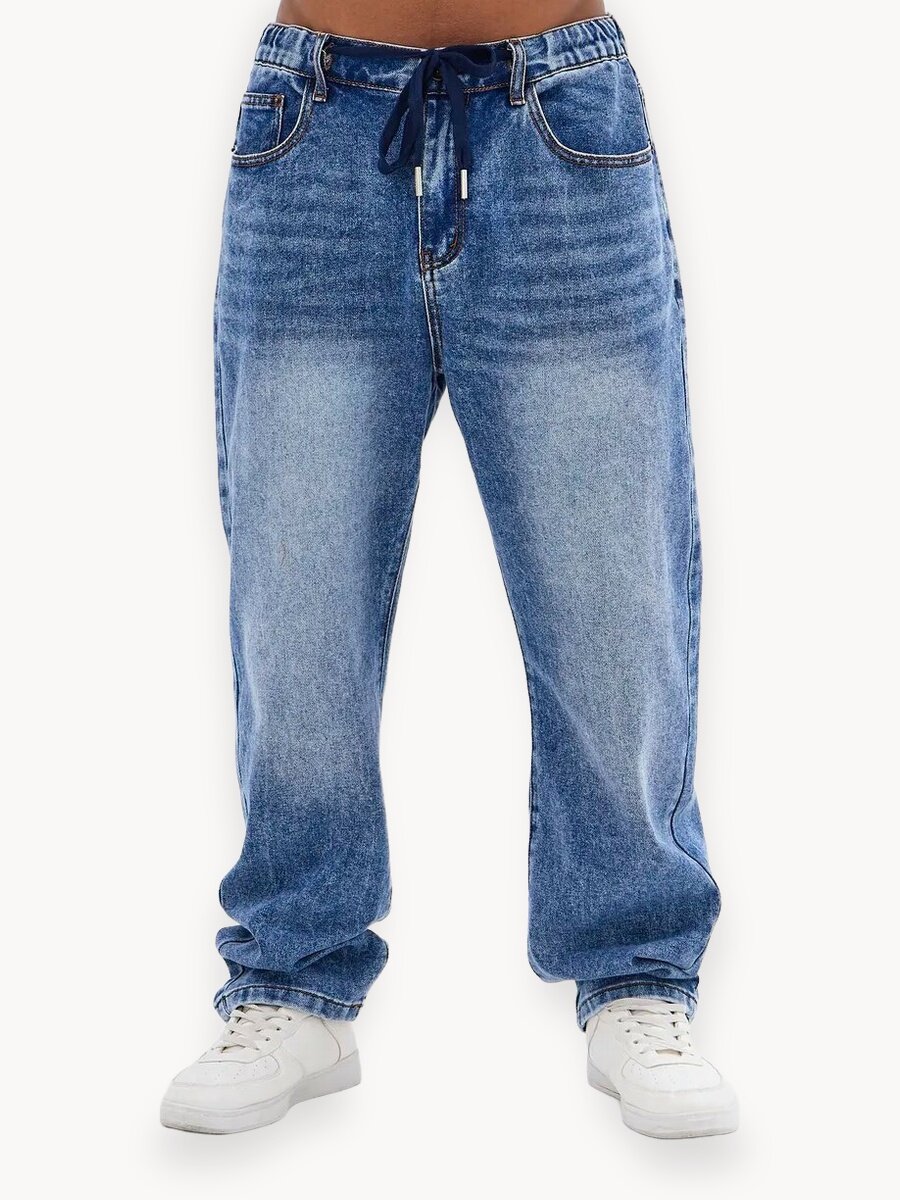 Джинсы багги на резинке 