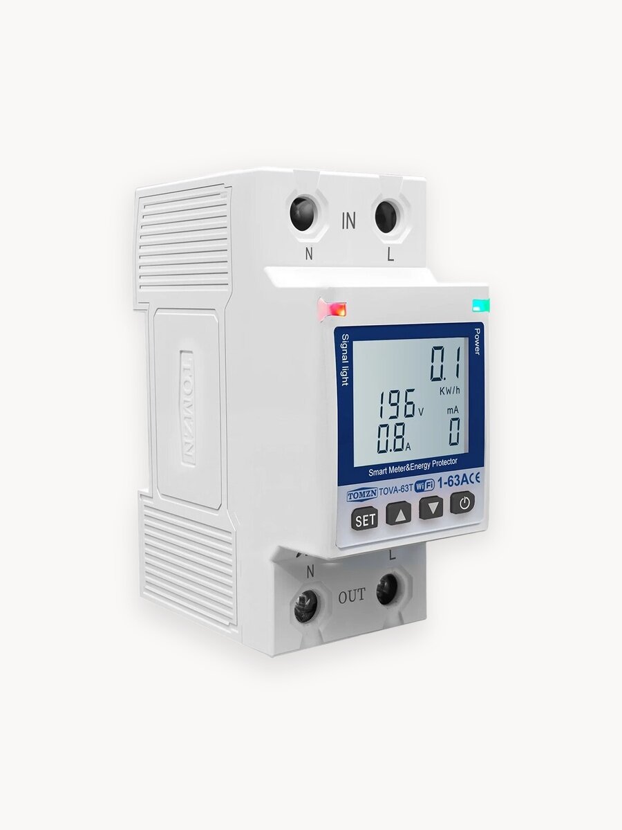 Умное реле TOMZN TOVA-63T, WiFi, измерение тока утечки, DIN-рейка, IP20
