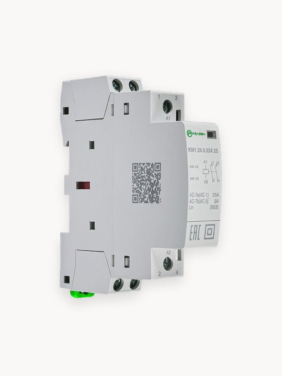 Модульный контактор 2НО контакта 25А; 24В AC/DC, релеон, KM1.20.0.024.25