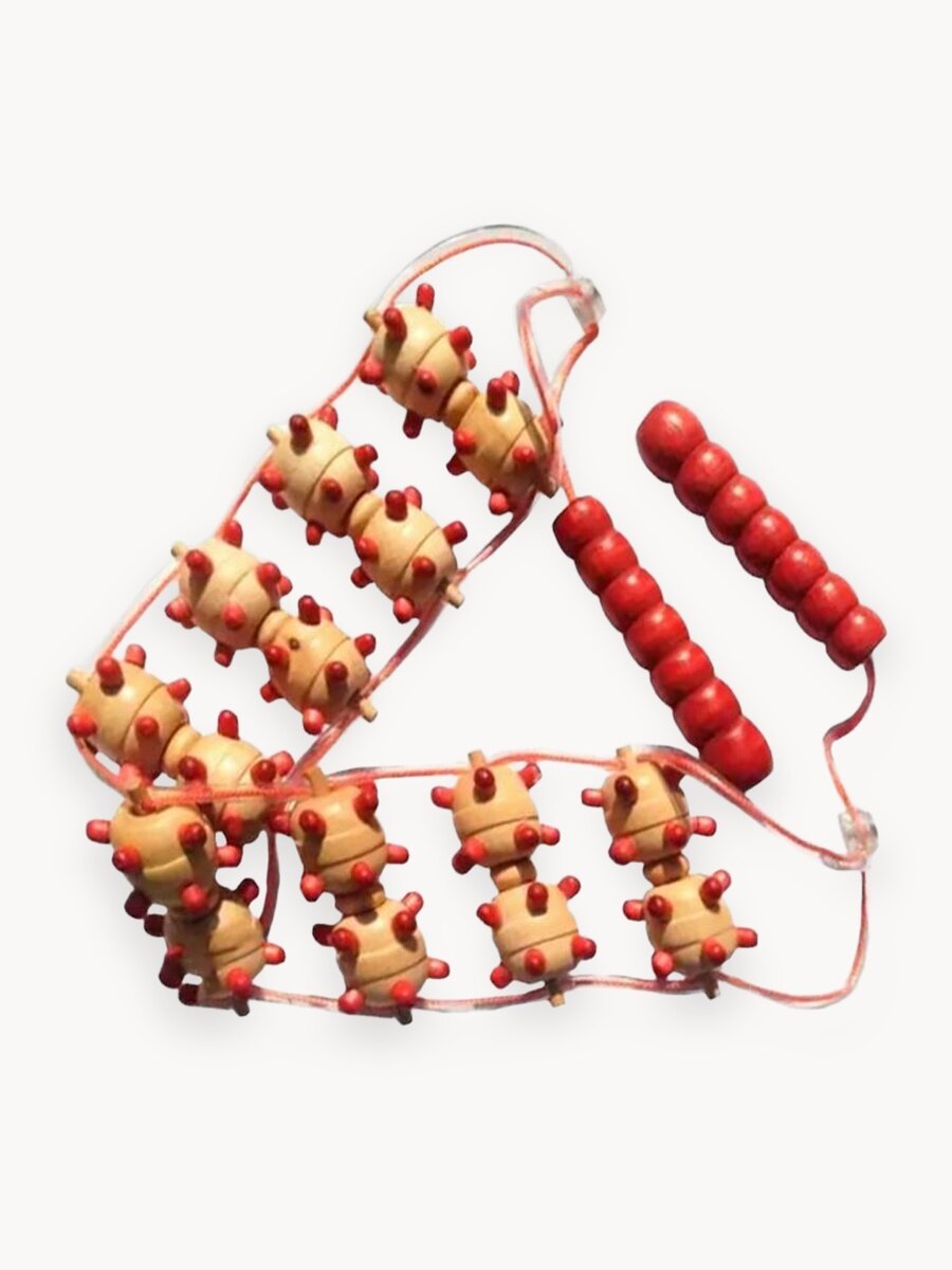 Массажер ленточный ZH-16, цвет красный / Роликовый массажер для тела, длина 120 см.