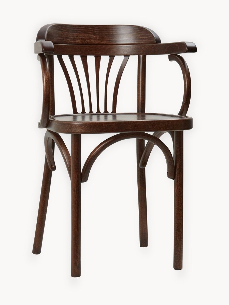 Стул деревянный Венский темный тон с твердым сиденьем, с подлокотниками