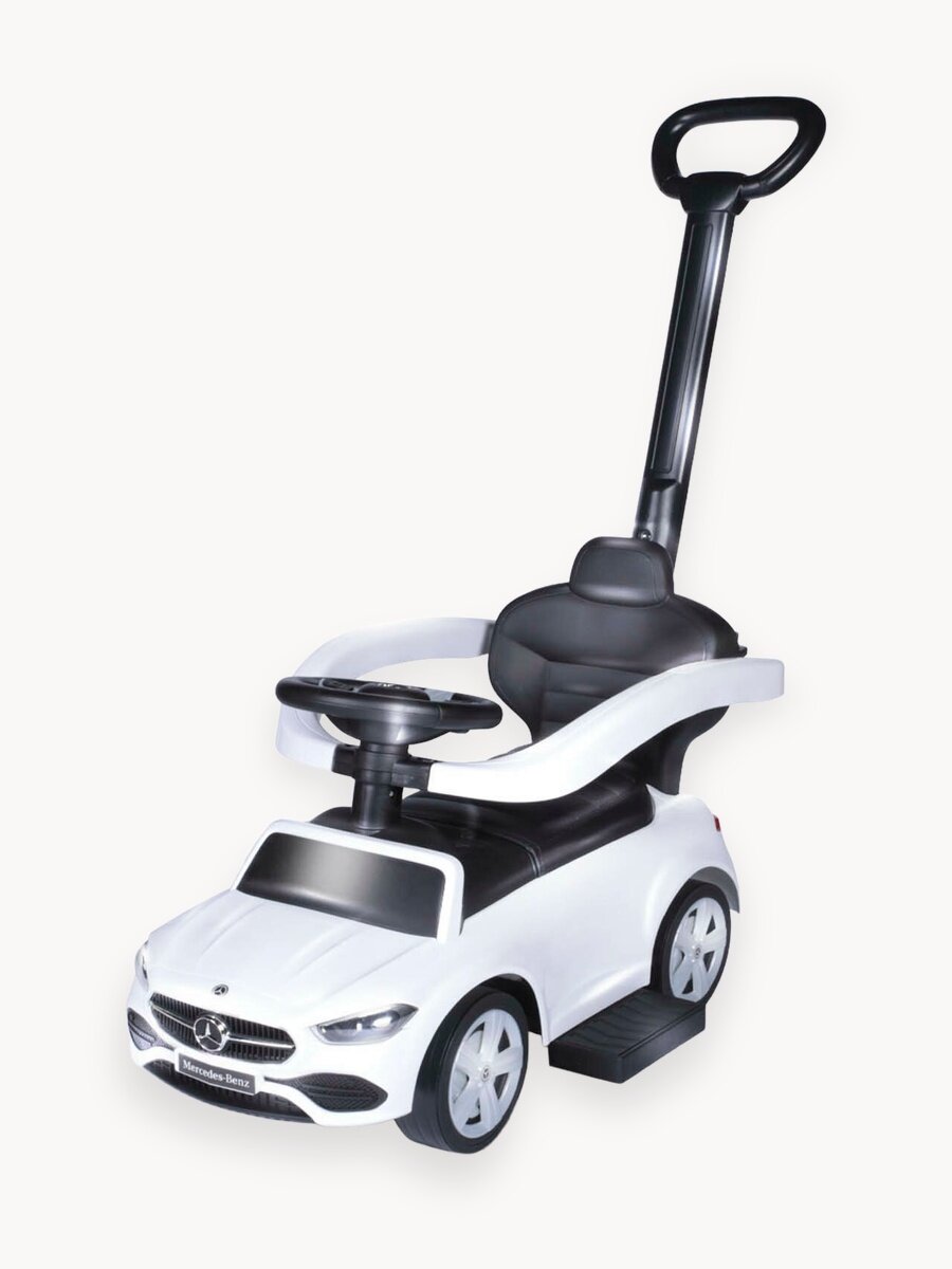 Каталка детская Mercedes-Benz AMG C63 Coupe BabyCare, (кожаное сиденье, резиновые колеса), белый/черный