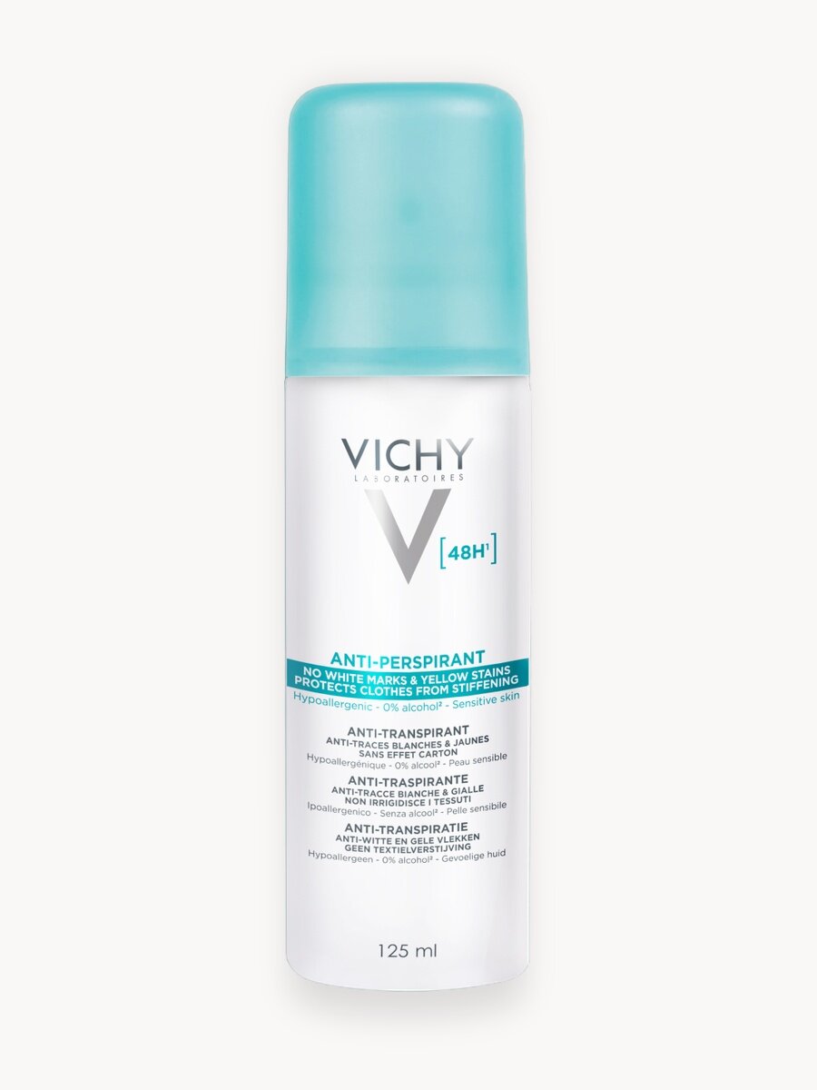 Дезодорант аэрозоль Vichy против белых и желтых пятен на одежде и защиты на 48 часов. 125 мл