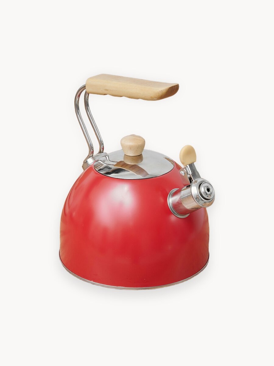 Красный чайник для плиты со свистком, 2,5 л