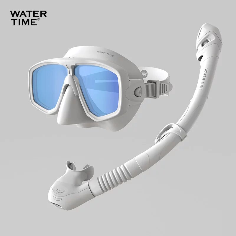 WaterTime REVO Набор для подводного плавания для взрослых с антизапотевшим маской и трубкой, белый цвет, полный