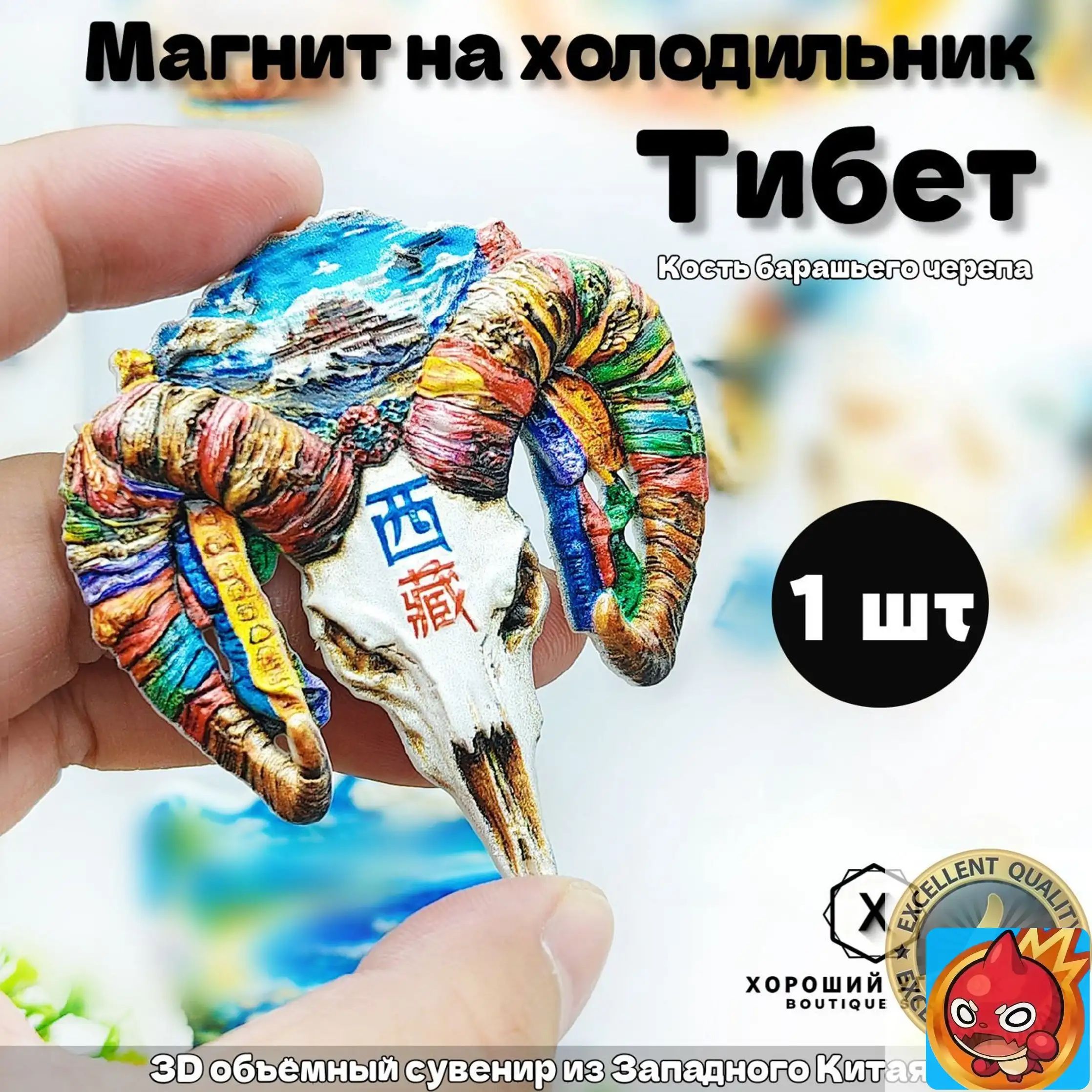 Магнит на холодильник "Тибет: Кость барашьего черепа" 3D объёмный сувенир из Западного Китая