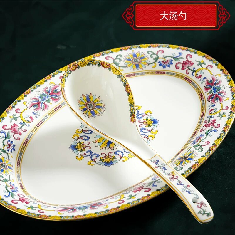 Набор посуды из эмалированного фарфора в китайском стиле: миска и тарелка, домашняя посуда из костяного фарфора