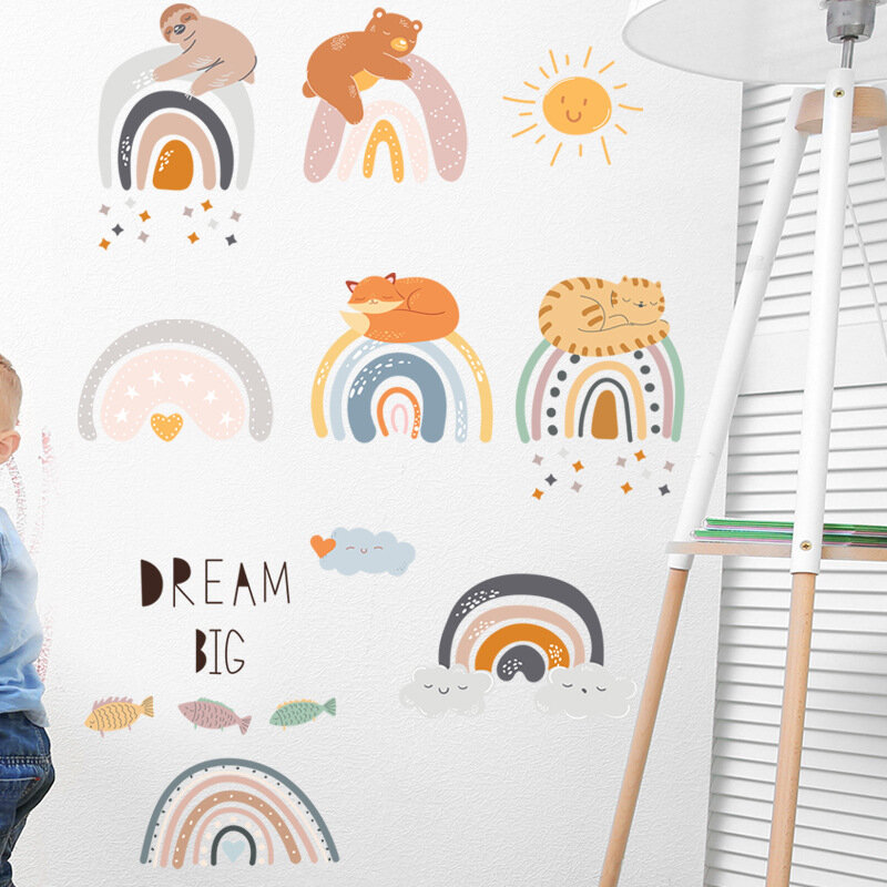 Симпатичные облака животных наклейки на стену Радужный Ленивец Солнце Маленькие наклейки Европейские и американские