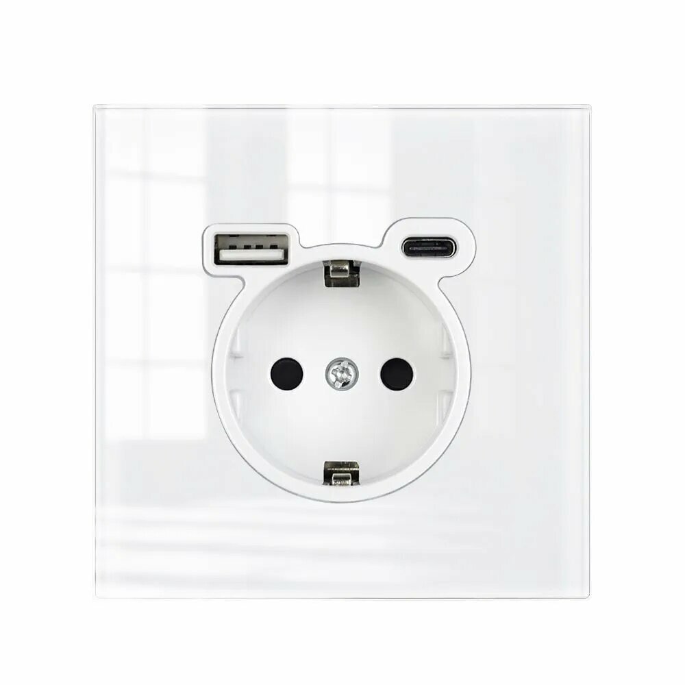 Розетка белая с usb , рама стеклянная 250В 16А