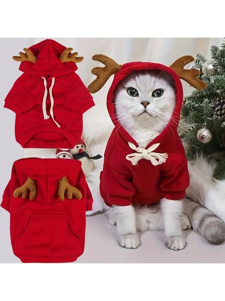 Новогоднее худи для домашних животных, подходит для кошек и собак, размеры XS-XXL