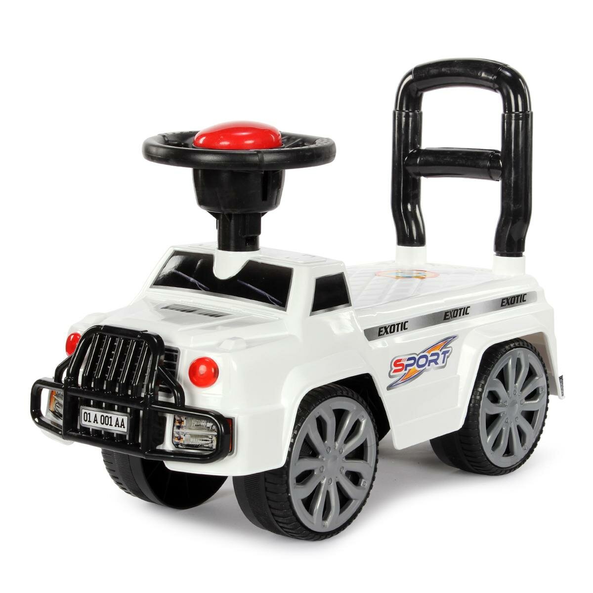 Толокар детский "SPORT" белый, музыкальный, светящиеся фары, пластик, от 1,5 лет