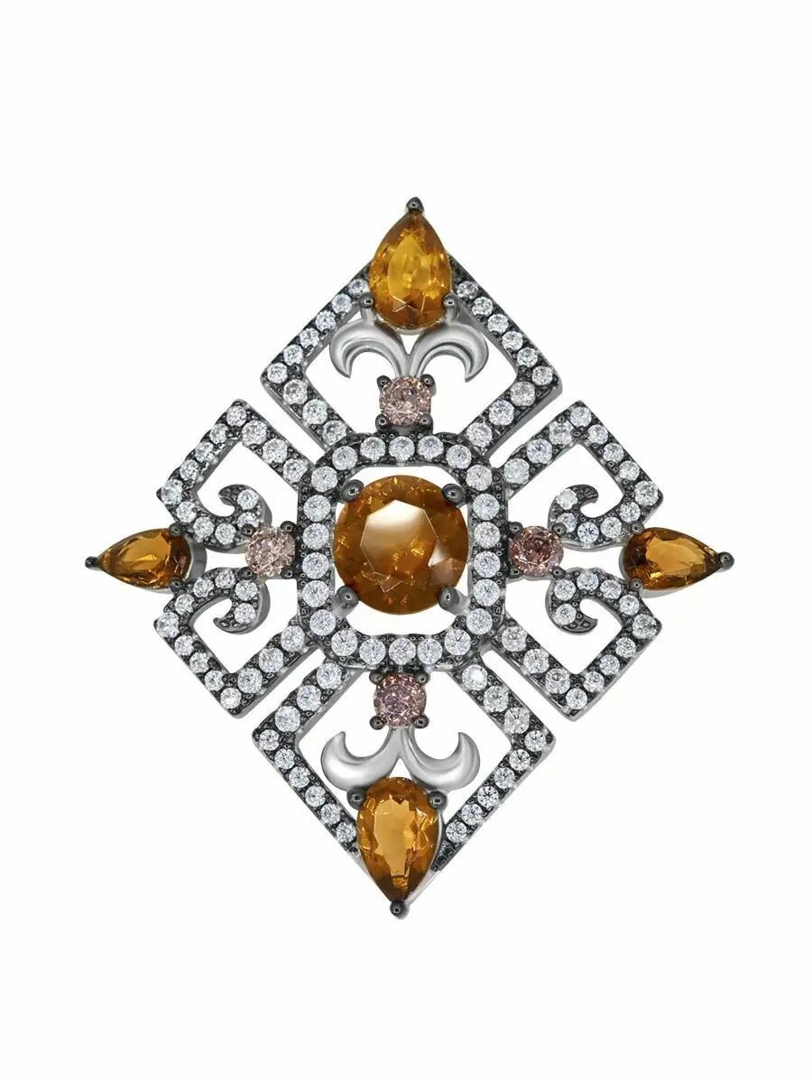 Брошь, серебро, 925 проба, циркон