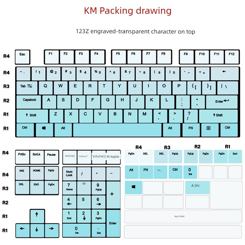 KCPMASTER оригинальный цветной полупрозрачный колпачок из ПБТ OEM с градиентом 688796 Механическая клавиатура с боковой