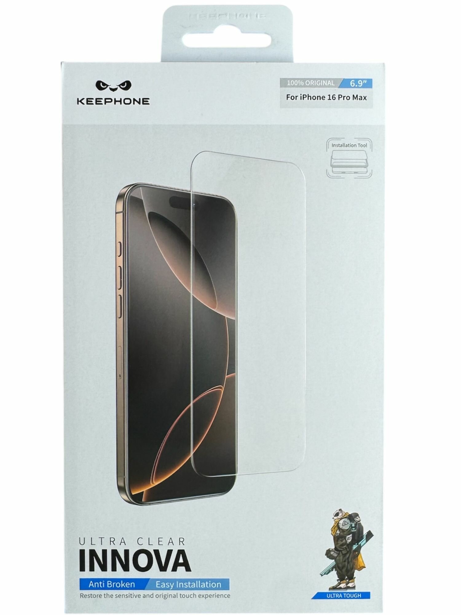 Защитное стекло KEEPHONE INNOVA (с Авто Установкой), для телефона IPHONE 16 PRO MAX, противоударное стекло на Айфон 16 Про макс, усиленное, премиум, безрамочное, на весь экран