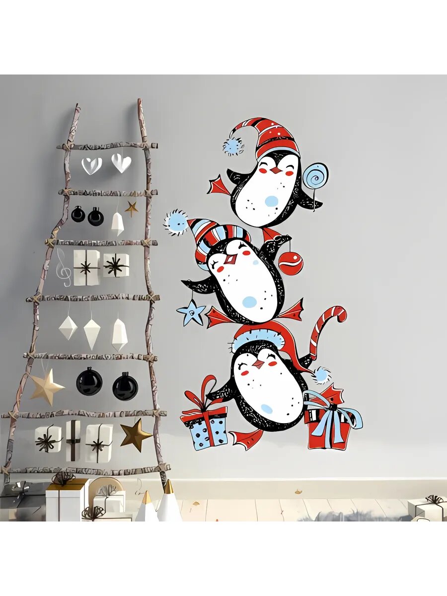 Новогодние наклейки на Окна Пингвинята allstick арт. 24-941