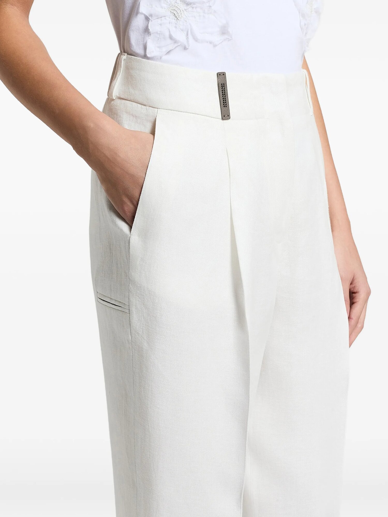 Брюки PESERICO Cuffed pleated trousers, размер 42, белый — фото 1