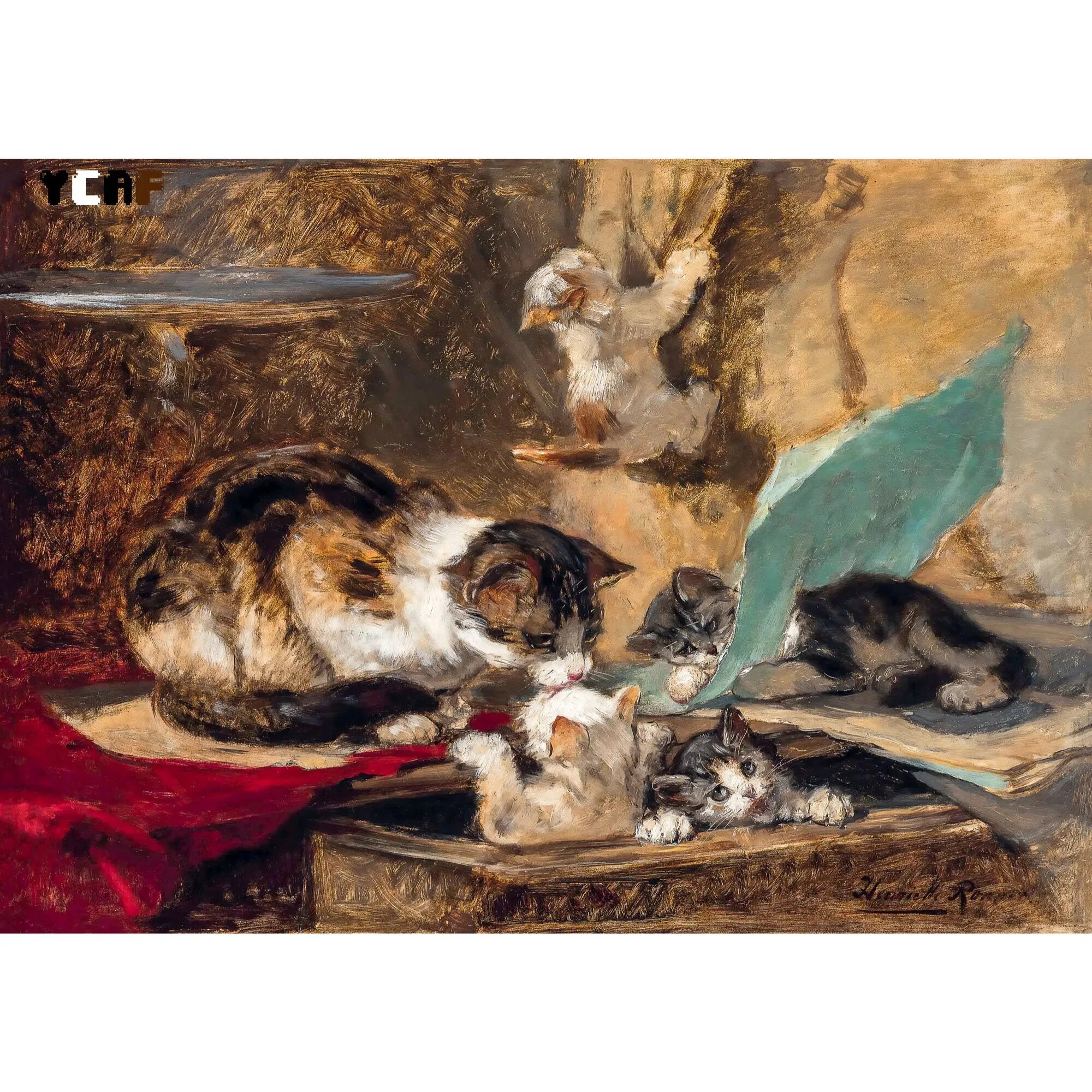 Картина маслом "Коты и котята", 20x30см, цвет 8