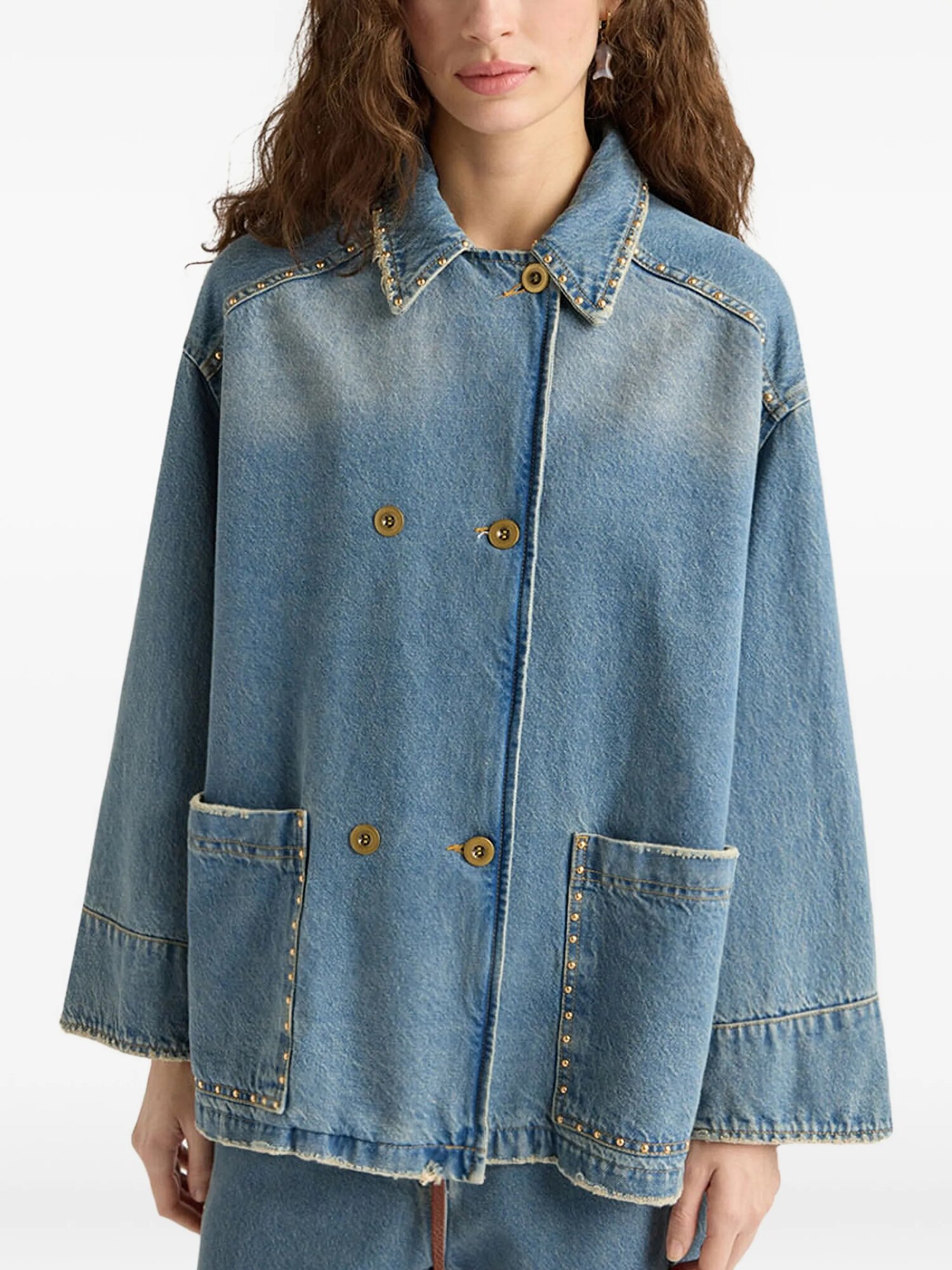 Куртка Momoni Stud-embellished double-breasted jacket, размер 44, синий — фото 1
