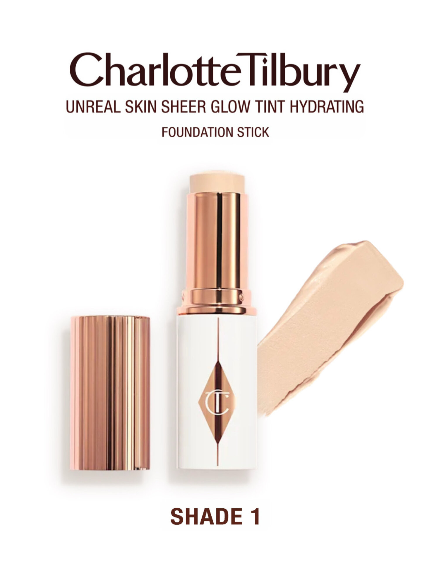 CHARLOTTE TILBURY Увлажняющий тональный стик Unreal Skin Sheer Glow Tint, 1 fair