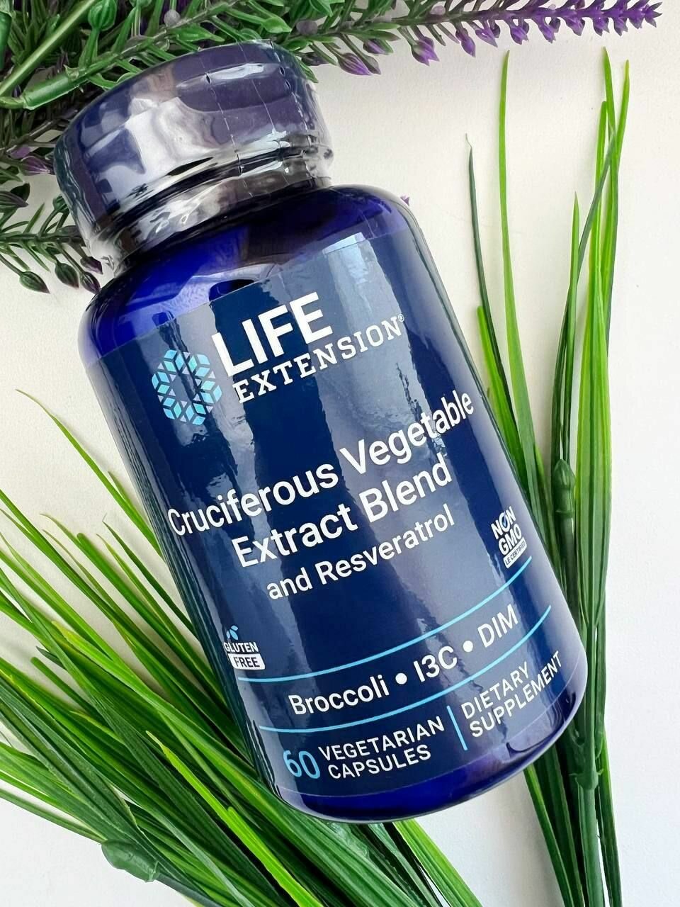 Life Extension, смесь экстрактов крестоцветных овощей с ресвератролом, 60 вегетарианских капсул