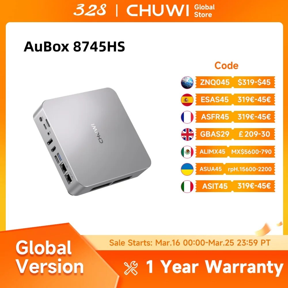 Мини-ПК Chuwi AuBox AMD Ryzen 7 8745HS 16ГБ 512ГБ SSD ЕС