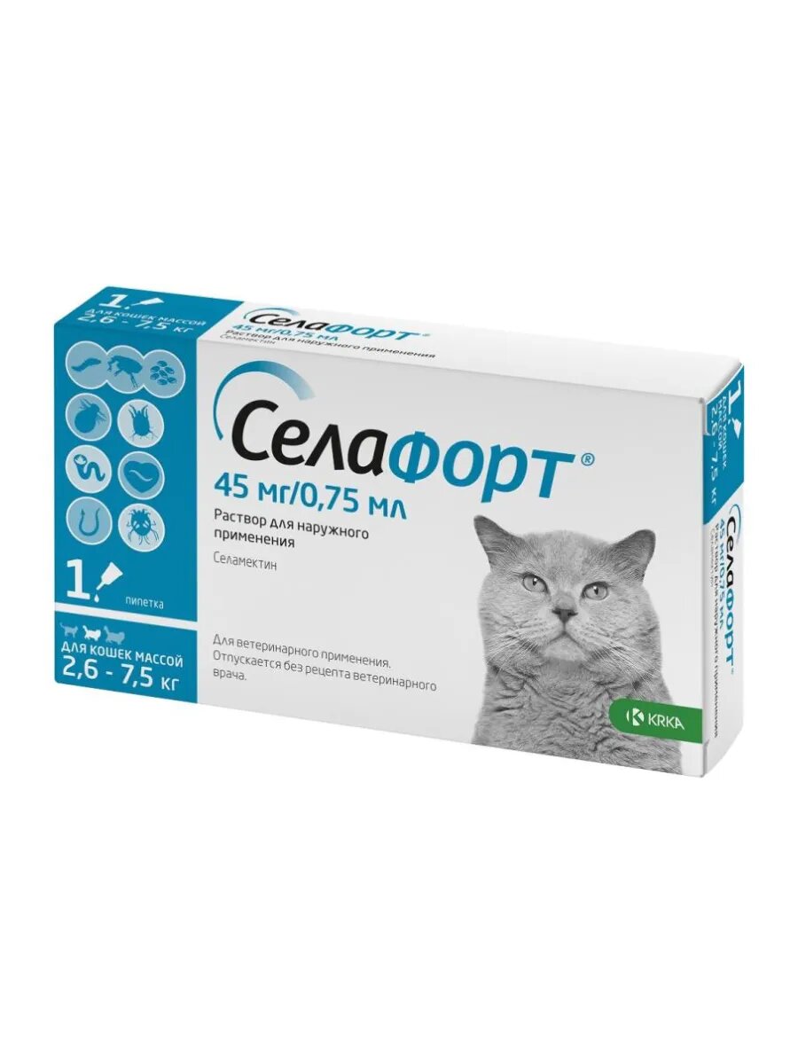 Селафорт 6% 0,75 мл (45 мг) для кошек 2,6-7,5 кг, 1 шт