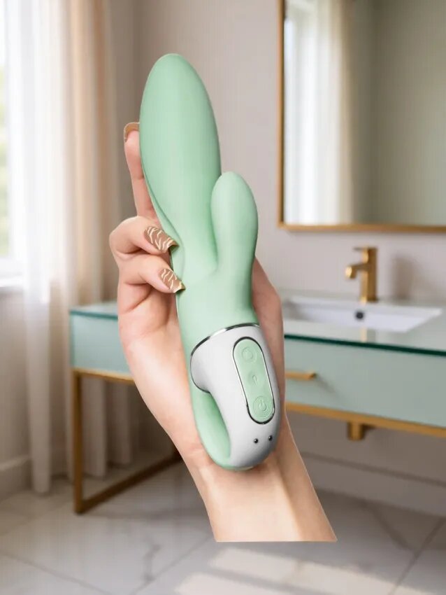 Вибратор с расширением Satisfyer Air Pump Bunny 5+ Connect App, 12 режимов, мятный, 10 см(в пакете)