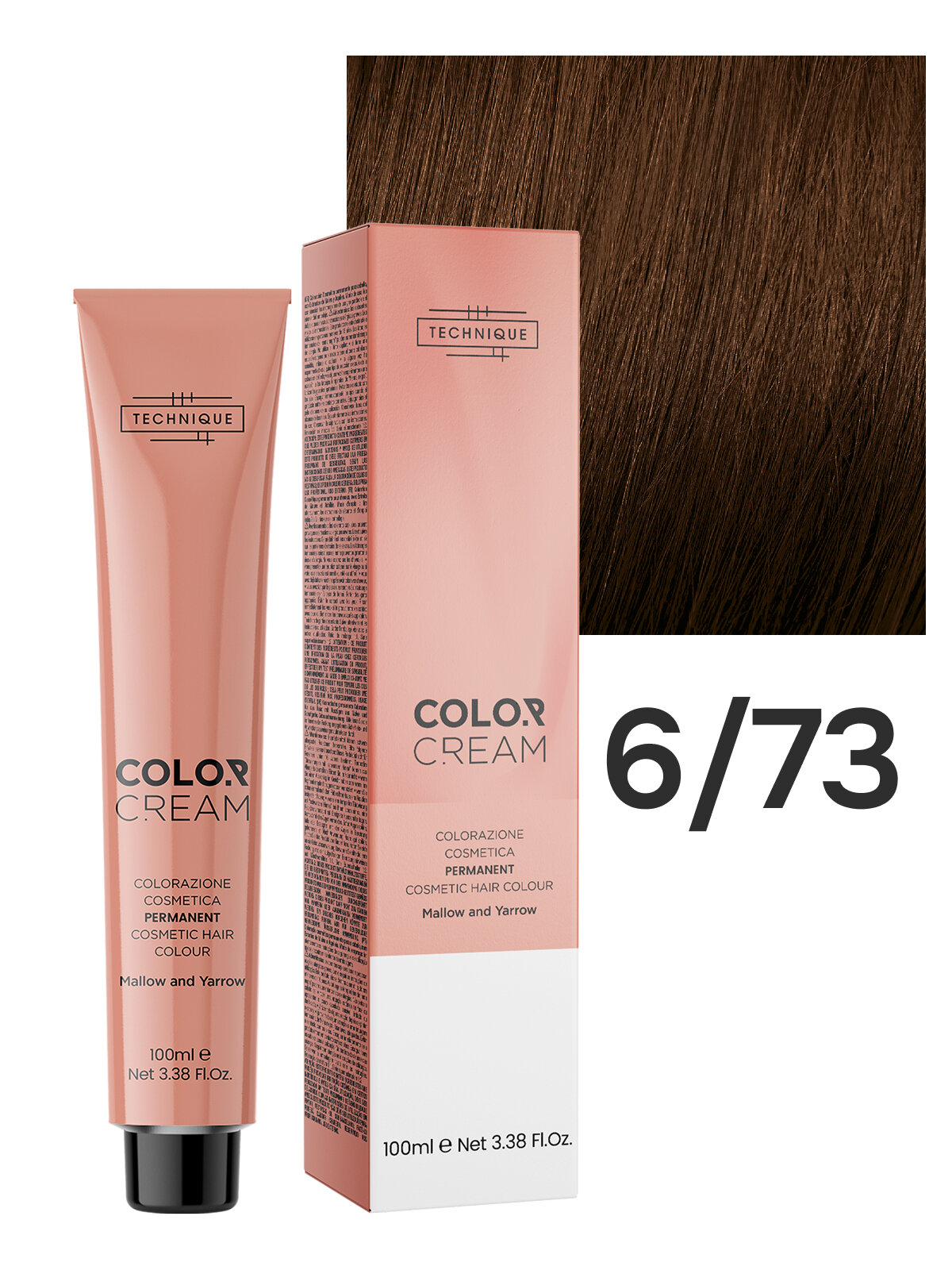 Крем - краска для волос профессиональная Technique Color Cream Permanent Cosmetic Hair Colour 6.73 Темный русый Коричнево-золотистый, 100 мл