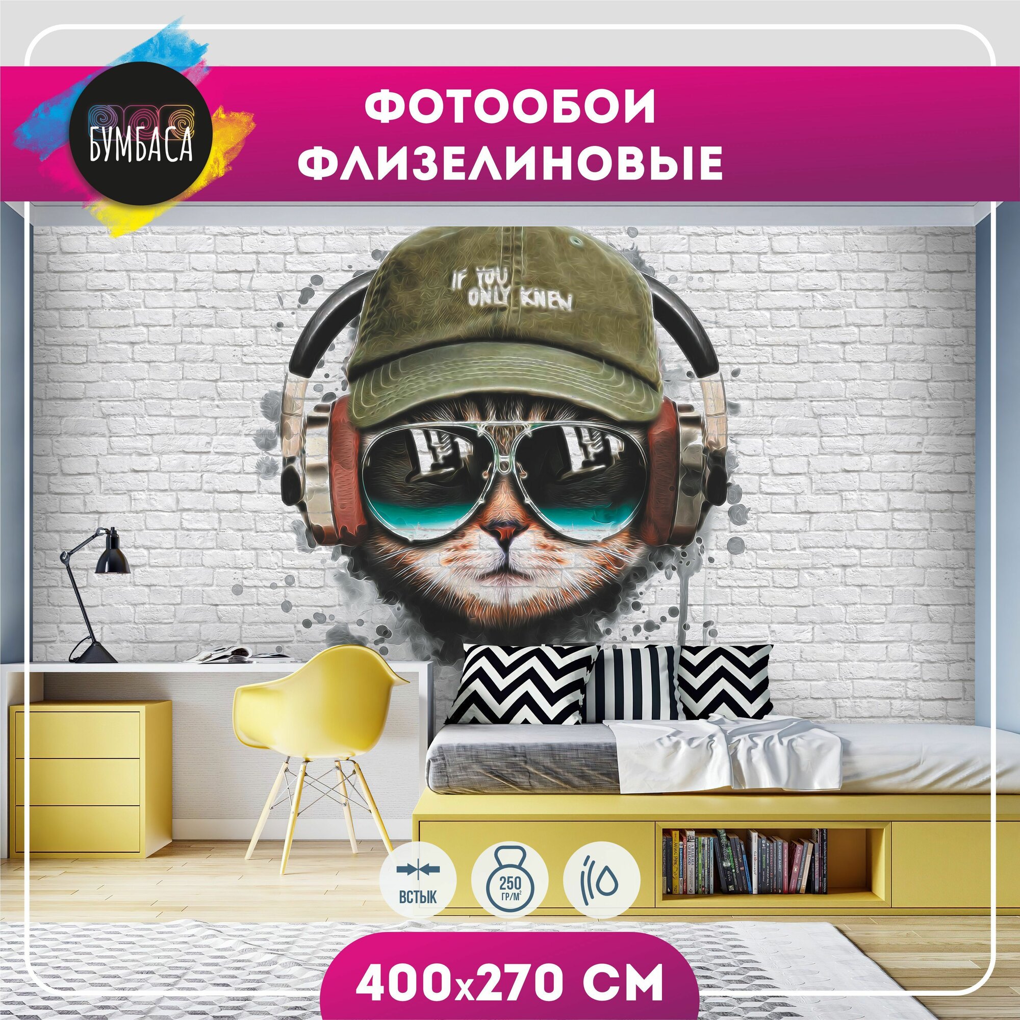 Фотообои флизелиновые Кот граффити 400х270 см