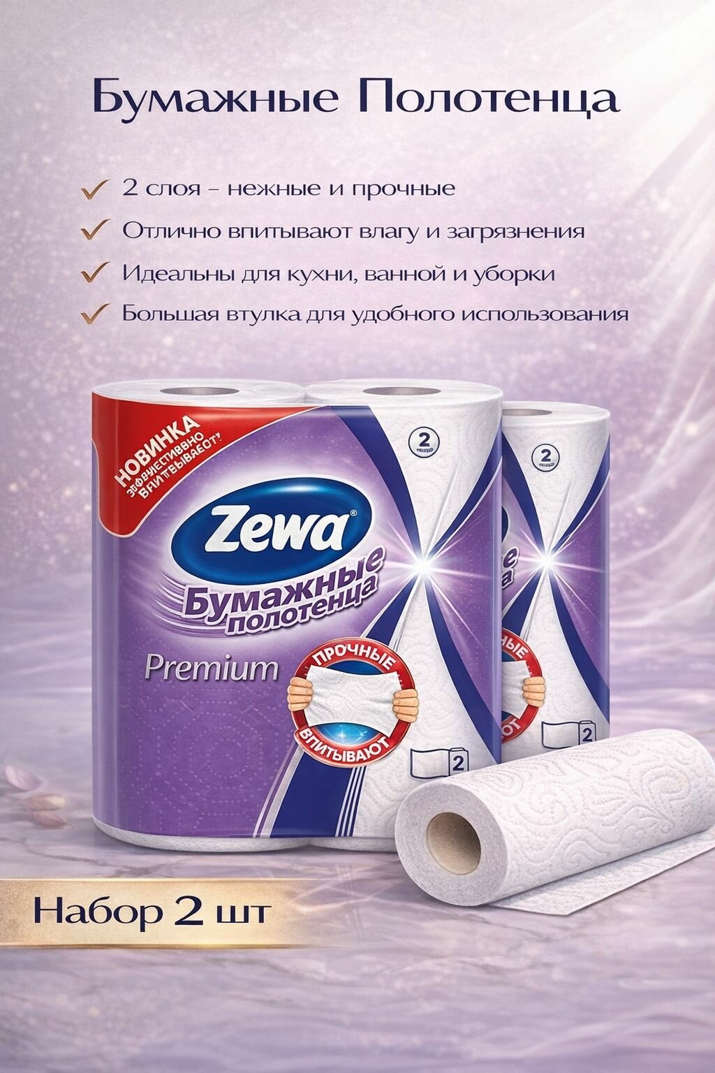 Набор 2 шт Zewa - Бумажные полотенца Премиум 2 сл 2 руллона