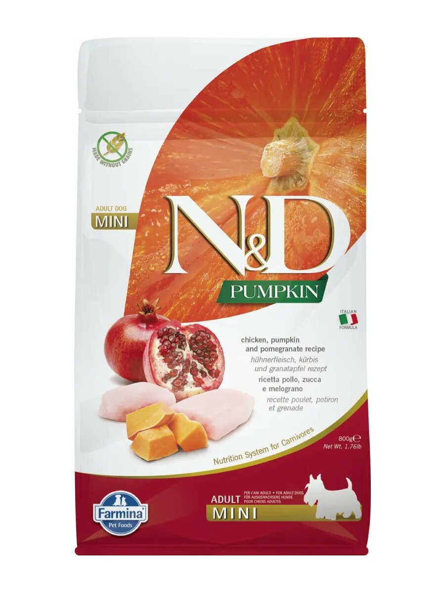 Сухой корм Farmina N&D PUMPKIN (Фармина) для собак мелких пород курица с гранатом и тыквой 0.8 кг
