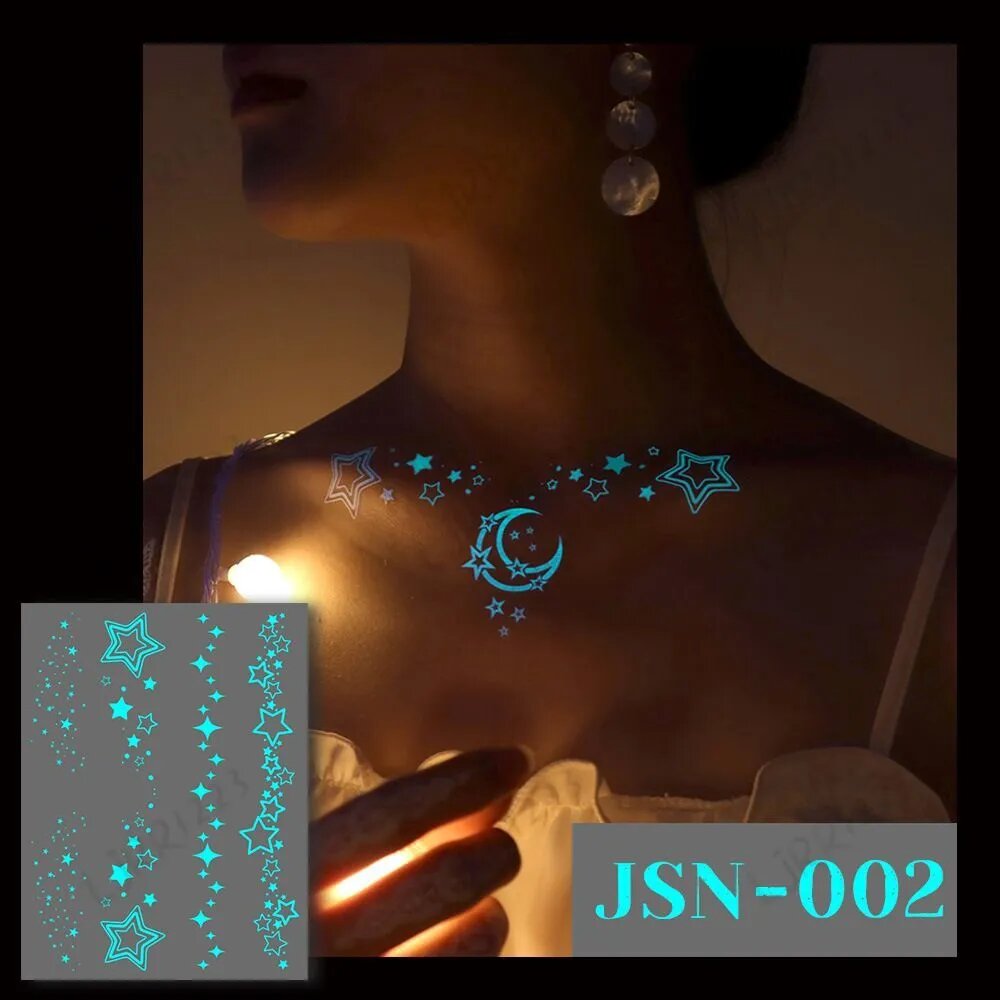 Временная светящаяся татуировка JSN-002 звезды и луна на шею для праздника и вечеринки