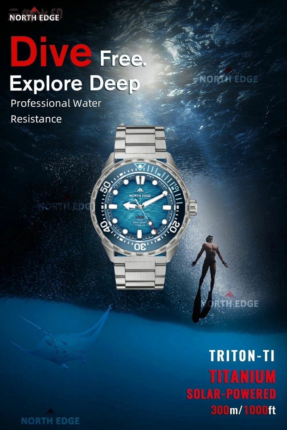 Титановые часы для дайвинга TRITON-TI на солнечных батареях