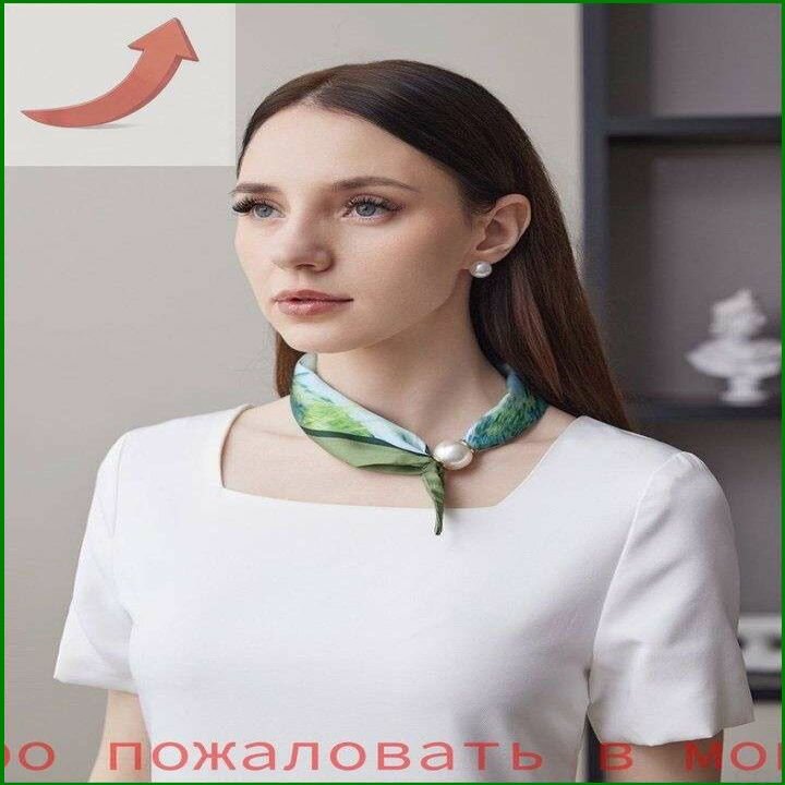 Шарф-твилли  для женщин,37х12 см, зеленый — фото 1